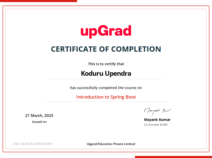 Koduru Upendra - Full Stack Java Developer || Basics Java, Spring Boot || B.Tech Fresher || Open ...